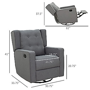 HOMCOM Wingback swivel recliner chair glider rocking chair for Nursery with Button Tufted, Padded Single Home Theater Seater for Living Room Bedroom, Grey