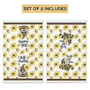 Bonsai Tree Sunflower Kitchen Towels and Dishcloths Sets of 2, Gnomes Bees Farmhouse Dish Towels 18”x28”, Hello Sunshine Seasonal Tea Hand Towels Housewarming Gifts Decor for New Home Bathroom