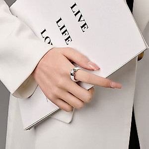 MYNENEY 6mm White/Black Ceramic Rings Plus Cubic Zirconia For Women Comfort Fit Engagement Wedding Band Size 5-12