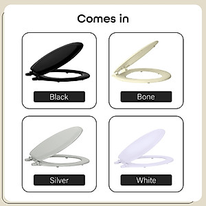 Elongated Wood Toilet Seat, Bone - 19 Inch - Fits All Elongated Size Fixtures - Easy to Install Fantasia by Achim Home Decor