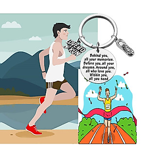 FEELMEM Marathon Runner Gifts Running Keychain Cross Country Track Marathon Jewelry Marathon Running Gift Track Gift（silver）