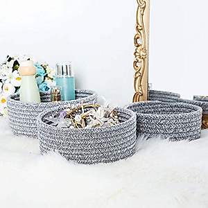 MINTWOOD Design Set of 3 Cotton Rope Nesting Bowls, Small Catch All Basket, Cute Closet Baskets and Bins for Shelves, Mini Table Basket Organizer for Small Accessories, Light Gray Mix