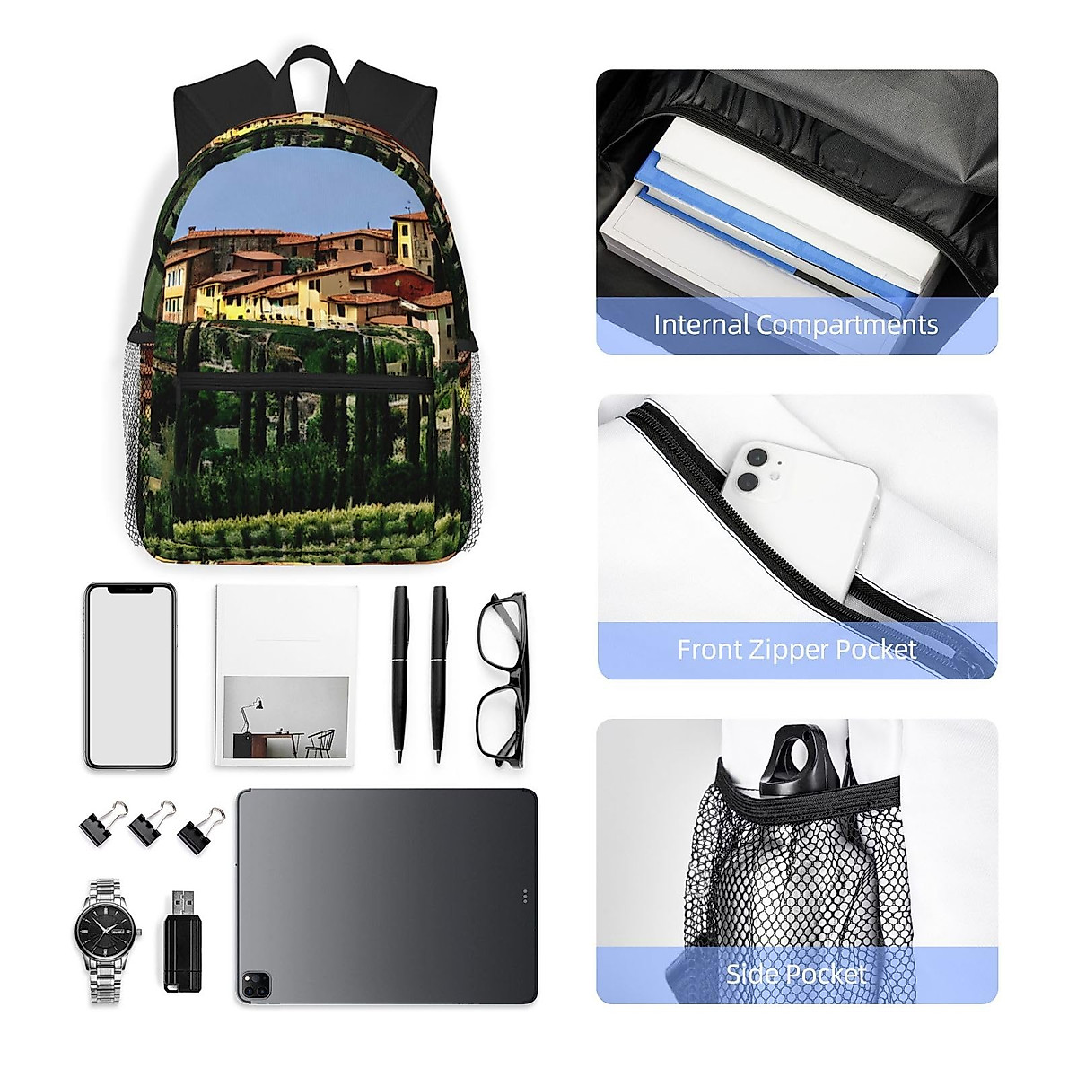 Lightweight Laptop Backpack,Casual Daypack Travel Backpack Bookbag Work Bag for Men and Women-Italy-Tuscan