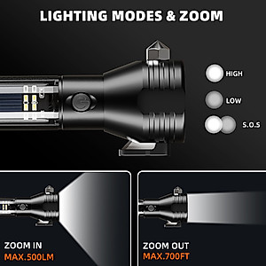 Otdair Solar/Rechargeable LED Flashlight, Multi Function Ultra Bright Flashlight, Emergency Strobe Light, USB-C Rechargeable, 5 Modes for Outdoor, Camping, Hiking