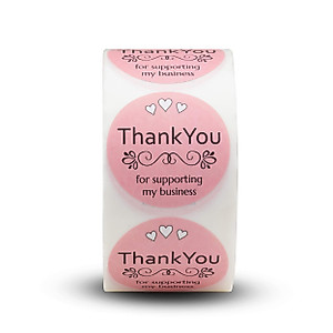 Gazelle Thank You Stickers Roll for Packaging, Bags, Greeting Cards, and Receipts - 500 Thank You for Supporting My Business Stickers - 1.5'' Stickers Designed with Soy-Based Eco-Friendly Ink (Pink)