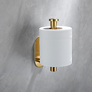 YIGII Adhesive Toilet Paper Holder - Brushed Brass Toilet Roll Holder Stick on Wall for Bathroom, SUS 304 Stainless Steel