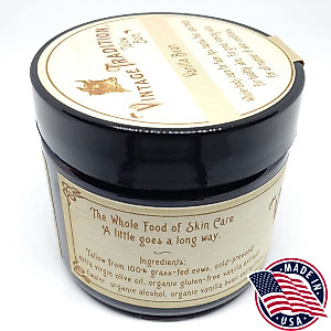 Vintage Tradition Beef Tallow All Purpose Balm – Healing, Hydrating Mild Vanilla Skin Care Salve Replaces Body Lotion, Hand Cream, More – Essential Oil, Olive Oil, and Grass-Fed Tallow, 2 fl. oz.
