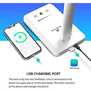 Ambertronix LED Desk Lamp with USB Charging Port, Dimmable Eye-Caring Reading Desk Light for Home, with 5 Brightness Level & 3 Lighting Modes, Touch Control, Auto Timer (White)