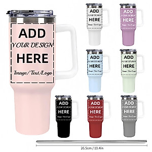 Personalized Tumbler with Handle|Custom Coffee Tumbler with Lid and Straw|Design Your Own Text/Photo Car Cup Holder|Stainless Steel Cup for Gym/Work/Travel Mug Gift for Women&Men(40oz)