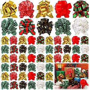 Tigeen 100 Pieces Christmas Wrap Pull Bows 5 Inch Gift Bows with Ribbon Wrapping Accessory Present Christmas Wrapping Bows for Holiday Baskets Box Decoration (Assorted Color)