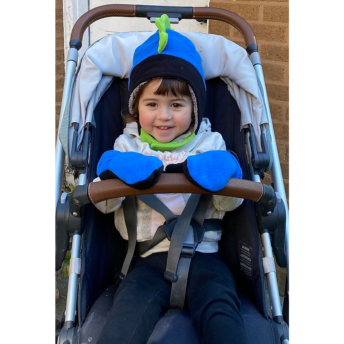 N'Ice Caps Toddler Baby Hat Mitten Set Boys Dino Fleece Gloves Warm Sherpa Lined (4-7 Years, Black/Royal/Neon Green Dino)