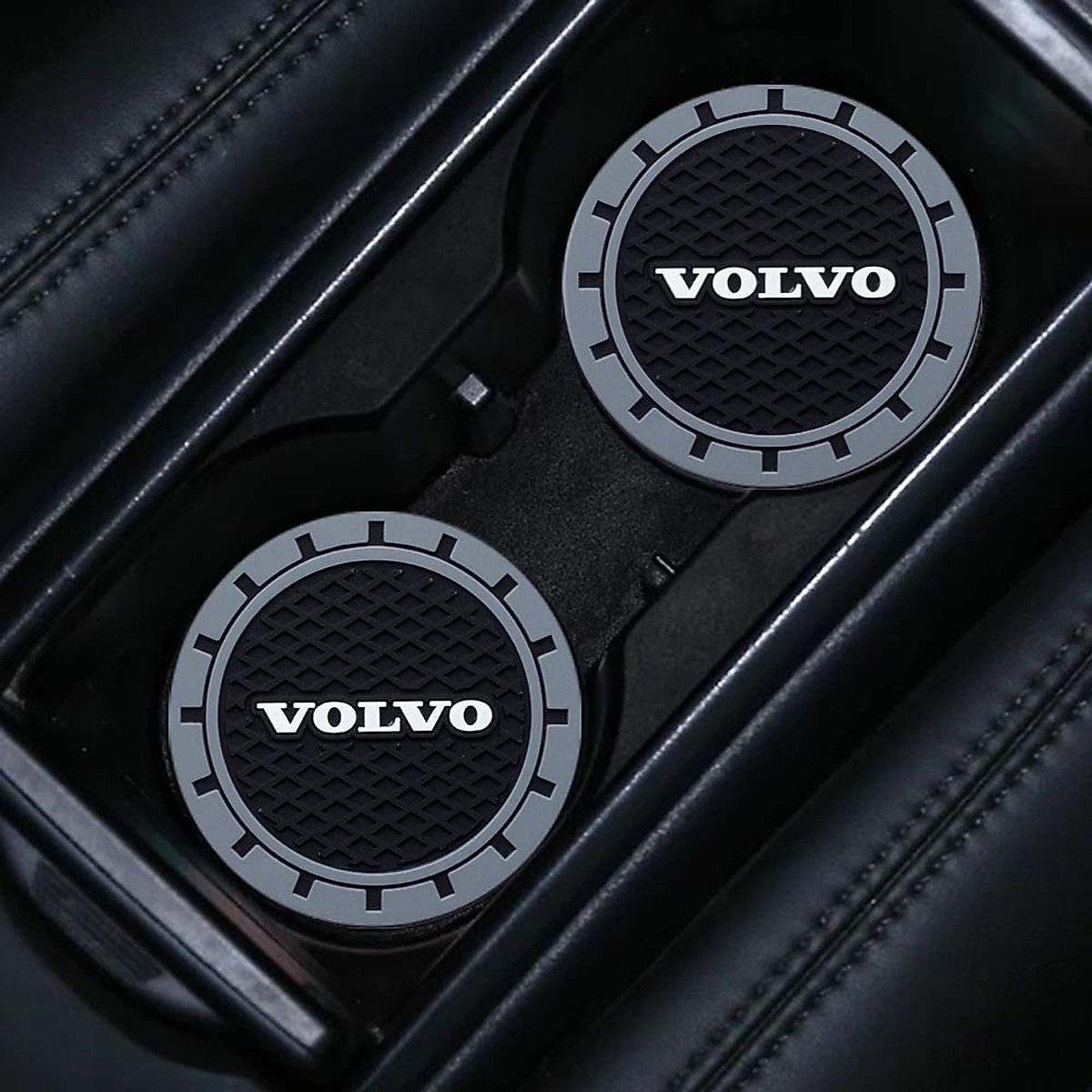 2 Pcs Silicone Non-Slip Car Cup Holder Coasters for Volvo XC60, XC90, S90, V90 2019-2022 with Car Logo Car Cup Holder Car Accessories(3 Inch)