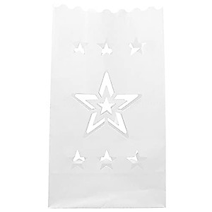 CleverDelights White Luminary Bags - 50 Count - Star Design - Wedding Party Christmas Holiday Luminaria