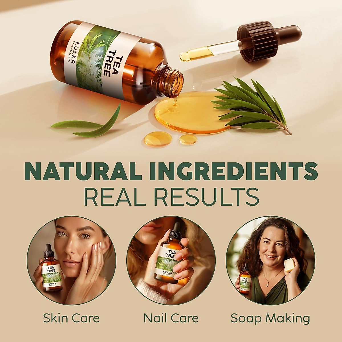 Kukka Tea Tree Oil for Skin, Hair & Toenails - 4 Fl Oz - 100% Pure Natural Tea Tree Essential Oil Made from Australian Melaleuca for Potency - Used in General Wellness, Aromatherapy & DIY Soap Making