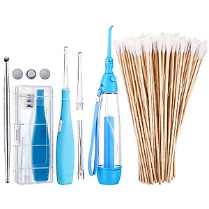 Nuanchu Tonsil Stone Remover Set, 1 Manual Pump Type Low Pressure Irrigator Oral, 1 Tonsil Stone Remover with LED Light, 1 Stainless Steel Removal Tool and 100 Long Swab