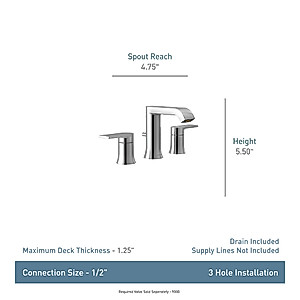 Moen Genta Chrome Two-Handle Widespread Modern Bathroom Faucet with Drain Assembly, Bathroom Sink Faucet 3-Hole Application (Valve Required), T6708