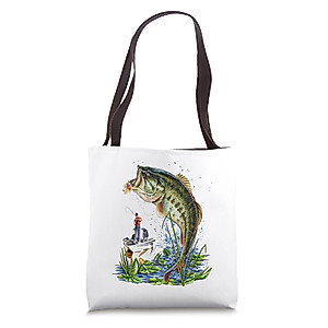 Fishing Graphic Large Mouth Bass Fish Tote Bag