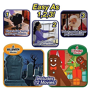 UOOD Christmas Halloween Window Projector Light,12 Movies Festival LED Projection Decoration Spotlight for Home Outdoor Party Turns Your Windows into Movie Screens The Best Gift for Children at Christ