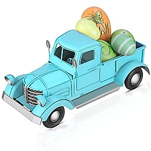 Chivao 1 Pcs Easter Vintage Truck Decor Vintage Farmhouse Truck Spring Handmade Easter Decorations for Home Table Kitchen (Blue)