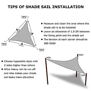 Amahut Sun Shade Sail 12'x12'x12' Triangle Shade Canopy Outdoor Sunshade UV Block Deck Awning Shade for Patio Backyard Garden，Light Grey