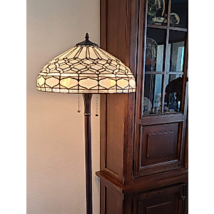Amora Tiffany Style Floor Lamp Standing 62" Tall Stained Glass White Mahogany Antique Vintage Light Decor Bedroom Living Room Reading Gift AM222FL18 Lighting
