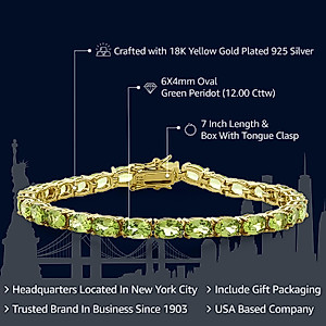 Gem Stone King Green Peridot Tennis Bracelet For Women in 925 Sterling Silver | 12.00 Cttw | Gemstone Birthstone | Oval 6X4MM | Length - 7 Inch