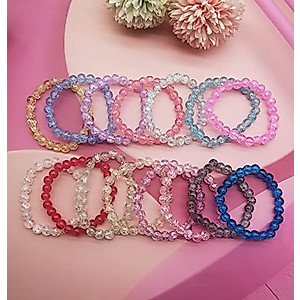 FINZOR 15Pcs Beaded Bracelets Handmade Stretch Glass Bracelet for Women Multicolor Snowflake Crack Crystal Beads Bracelet Elastic Round Bead Bracelets Jewelry Adjustable 8mm