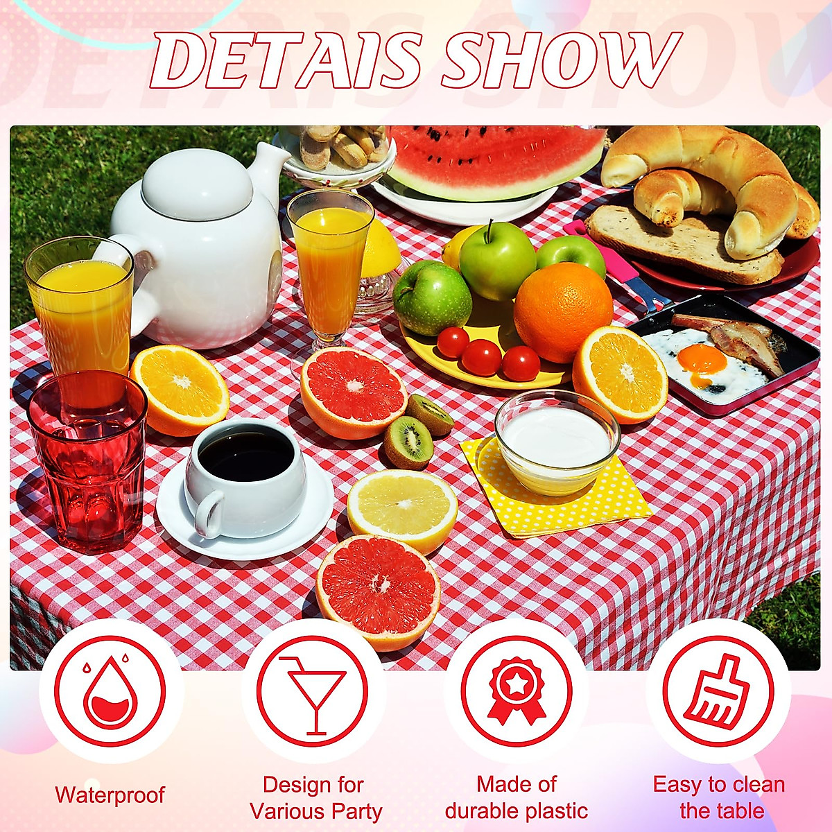 12 Pack Red and White Plastic Checkered Tablecloth, Premium Decorative Disposable Red Gingham Plaid Table Cloths for Parties, Rectangle Party Table Cover for Picnic Farm Birthday Wedding, 54x108 Inch