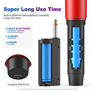 JYX Wireless Microphones, Dual UHF Handheld Dynamic Mic with Receiver, 6.35mm(1/4") Output,3.5mm (1/8") Adapter,160ft Range, Metal Rechargeable Karaoke Microphones for Party, Wedding, Class, Speech