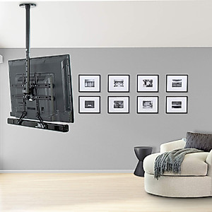 VIVO Manual Flat Ceiling TV Mount for 23 to 55 inch Screens with Universal Sound Bar Bracket, TV and Soundbar Mount Combo, Mount-KIT-VCSB2