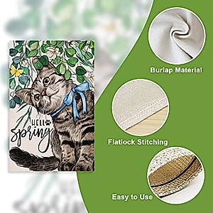 Covido Hello Spring Cat Decorative Garden Flag, Cute Kitty Gardenia Yard Outside Decorations, Farmhouse Outdoor Small Home Decor Double Sided 12 x 18