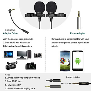 PoP voice 16 Feet Dual-Head Lavalier Microphone with TRRS Y Splitter