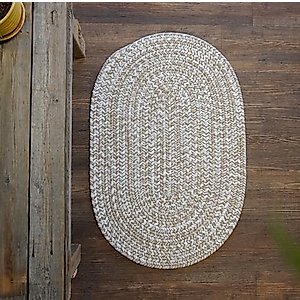 Farmdale Woven Tweed Reversible Braided 20X30 Scatter Throw Rug - Desert Beige, Handcrafted in USA, Woven Texture, High Traffic, Entrys, Kitchen, Living Room, Bed, Bath, Porch - 20 IN X 30 IN Oval
