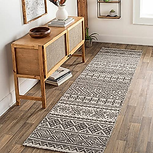 Hauteloom Mababanaba Wool Living Room, Bedroom Area Rug - Bohemian, Transitional - Black, Gray, Cream - 8' x 10'