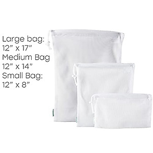 Kitchen Details 3 Pack Reusable Cotton Mesh Produce Bags | Green Living | Drawstring | Fruit and Vegetable Bags & Organizers | Good for Grocery Shopping | White