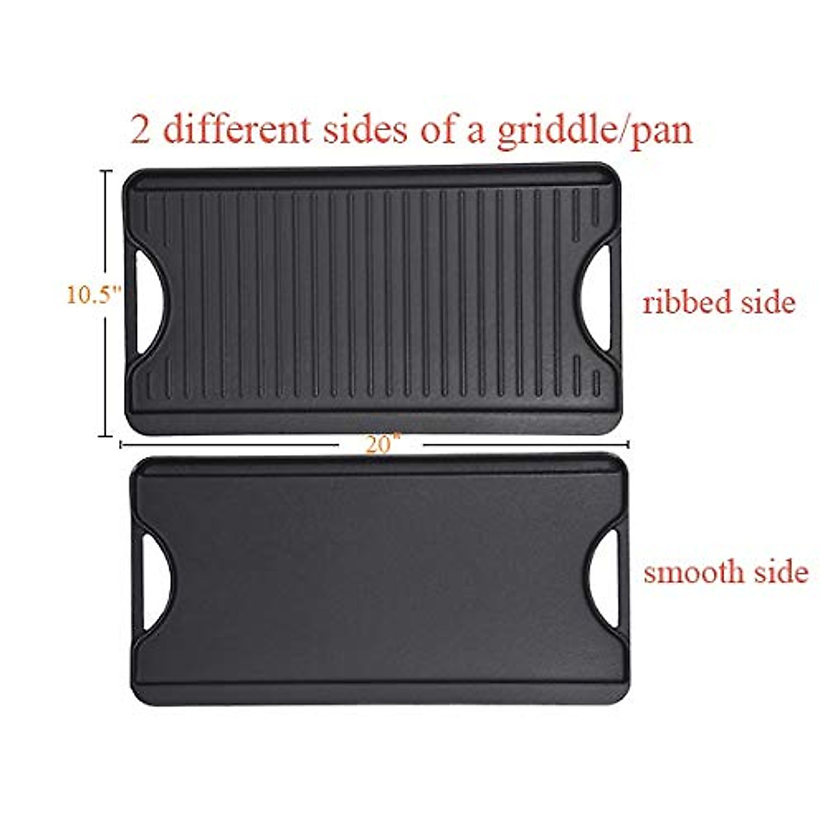 GasSaf Cast Iron Reversible Griddle with Handles, 20 Inch x 10.5 Inch Big Grill Pan for Stovetop