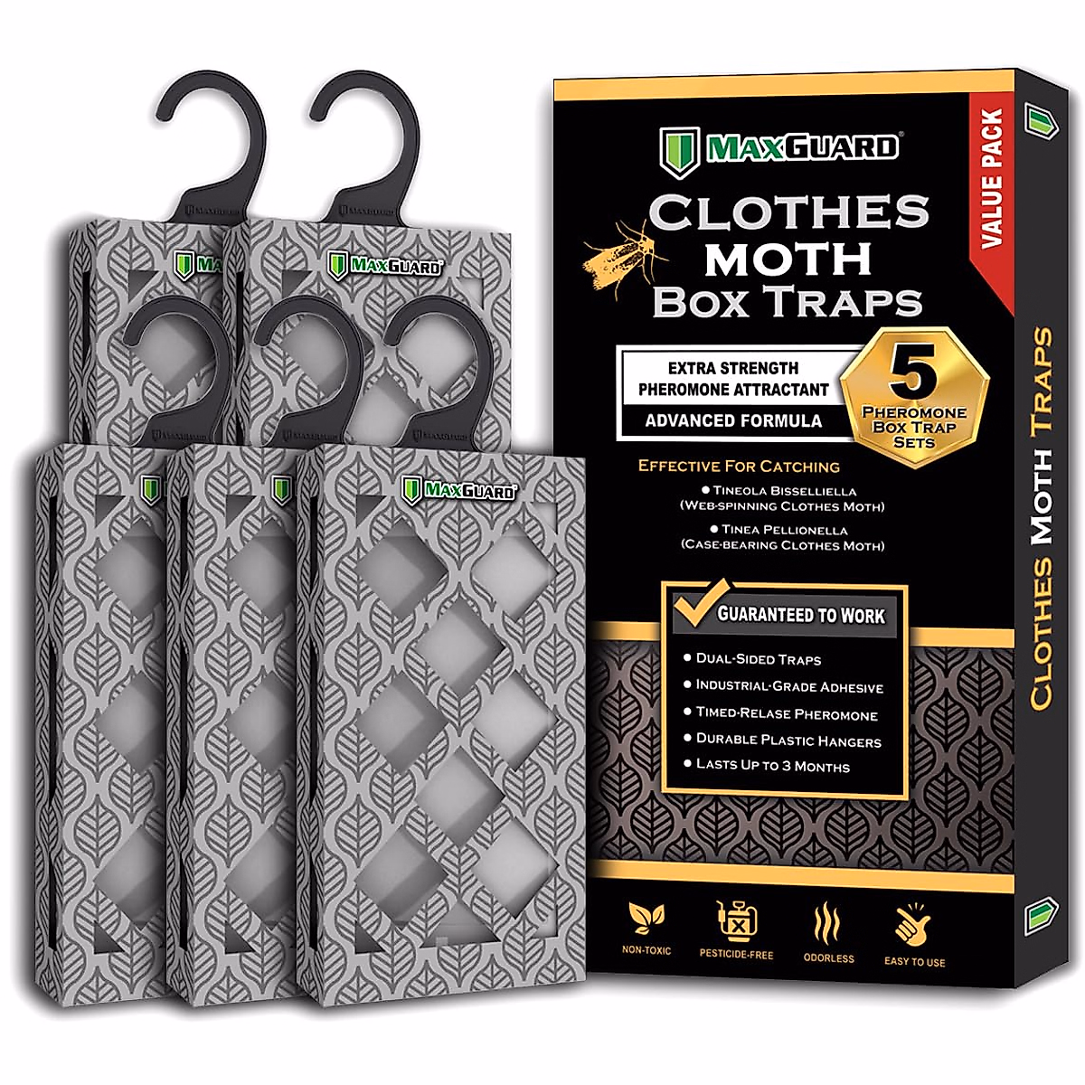 MaxGuard Clothes Moth Box Traps (5-Set Bonus Pack)