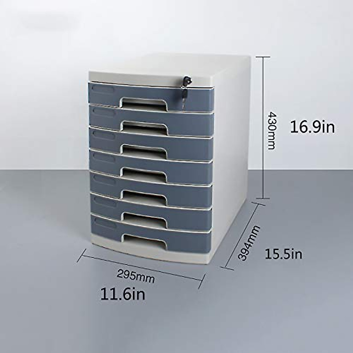 Desktop Drawer Organizer, with Security Lock A4 Box for Office, 7 Tier Gray, Blue, White File Cabinet, Increase Work Efficiency. (Color : Gray)