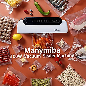 Vacuum sealer machine with 20pcs vacuum sealer bags, Manymiba 100W 60Kpa Powerful Dry/Moist/Liquid food saver vacuum sealer machine, food vacuum sealer machine, food sealer vacuum sealers