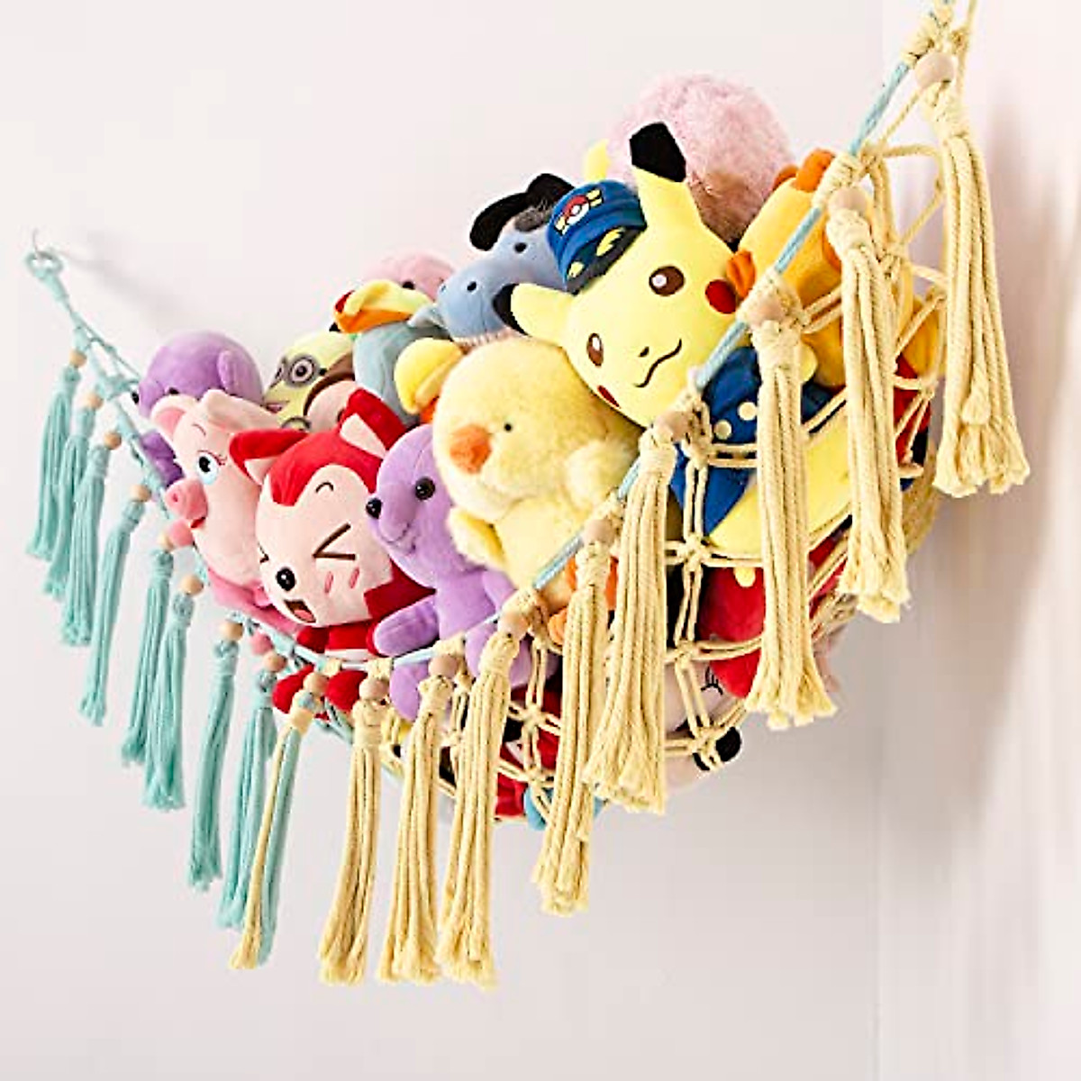 Stuffed Animal Net or Hammock Hanging- Macrame Toy Hammock Stuff Animals Storage Large Corner Plush Toys Net Holder for Boho Nursery, Playroom, Kids Bedroom Organizer