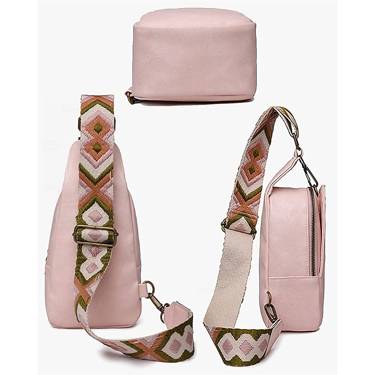 LAWRNCH Women Chest Bag Sling Bag Small Crossbody PU Leather Satchel, Guitar Strap Small Pu Leather Crossbody Shoulder Bag (Light grey)