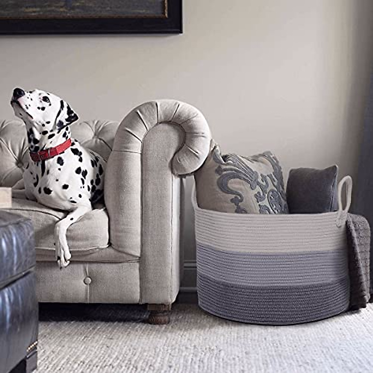 UFREE Extra Large Cotton Rope Basket XXXLarge, Wide 21.7'13.8' Decorative Laundry Hamper Basket Tall Blanket Storage Basket for Living Room Large Blanket Basket