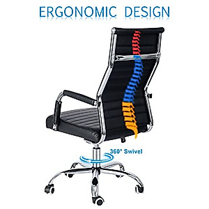 LUCKWIND Office Executive Desk Chair Ribbed - Ergonomic High Back Leather Conference Task Chairs Modern Height Adjustable Tilt Rokcer Reception Swivel Arm Chair Mute, Black