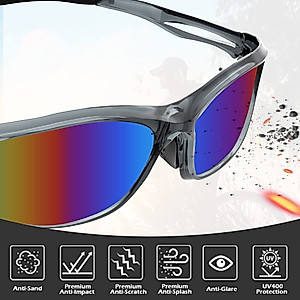 YENPK 12 Pack Safety Glasses for Men Women, Safety Goggles/Sunglasses ANSI Z87.1+ Standard UV400, Wrap Around Eye Protection, Scratch Impact Resistant Protective Eyewear(Multicolor Lens, Grey Frame)