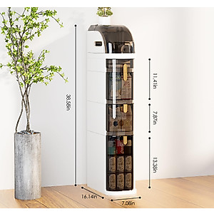 tonchean 4-Tier Bathroom Organizers and Storage,Plastic Narrow Slim Storage Cabinet with Clear Drawers Bathroom Floor Cabinet Towel Organizer Rolling Cart with Wheels for Small Space Gap Living Room