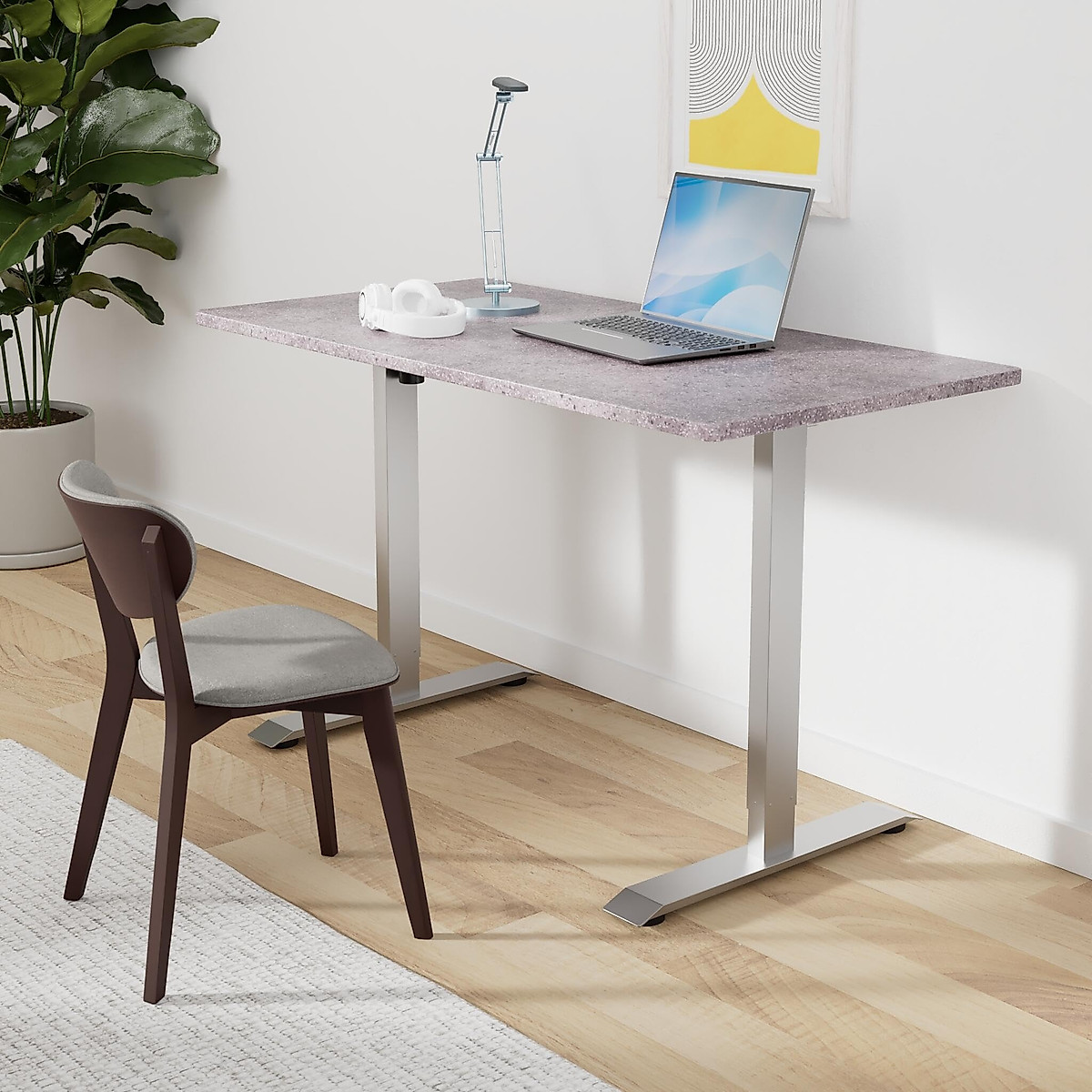 FLEXISPOT EC1 Essential Adjustable Desk, Electric Standing Desk Sit Stand Desk (55x28, Gray Frame+Graphite)