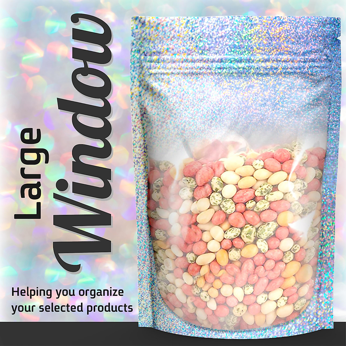 Resealable Black STANDUP Mylar Hologram Metallic Amazing Bags 5 * 8 inches. 100 Pk – Airtight, Waterproof, Zip Lock seal-Opaque Foil Pouch. Food Grade Bags Long shelf-life Storage (Large Black-Metal)