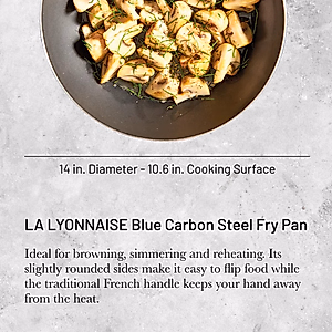 de Buyer LA LYONNAISE Blue Carbon Steel Fry Pan - 14” - Ideal for Browning, Simmering, Searing & Reheating - Naturally Nonstick - Made in France