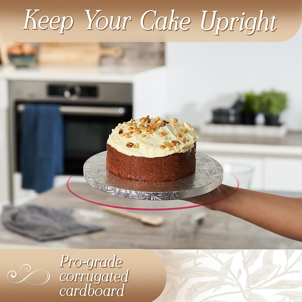 Cakebon: Thick, Round Cake Boards, 14-Inch Round Silver - Sturdy, Smooth-Edged Cardboard Cake Drums – Heavy-Duty, Bend-Resistant 14-Inch Cake Boards Round for Cake Base Displays (1-Pack)