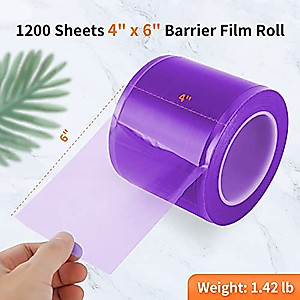 Annhua Barrier Film for Dental Barrier Tape Tattoo Tape 4" x 6" Disposable Barrier Sheets with Edge Dispenser Box, Disposable Plastic Perforated Sheets Film Dressing - 1200 Sheets|1 Roll - Purple